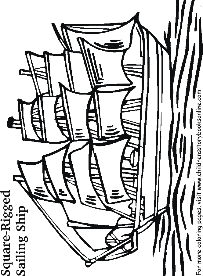 Coloring Book Pages for Children - Square-Rigged Sailing Ship